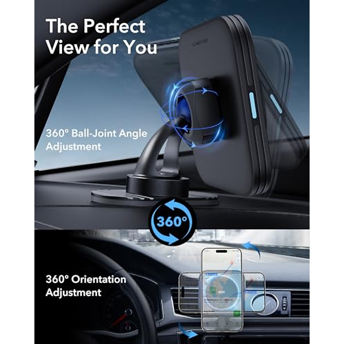 ESR for MagSafe Car Mount Charger, 15W Magnetic Wireless Car Charger, for MagSafe Car Charger, Air Vent Phone Holder for iPhone 16/15/14/13/12, Galaxy S25/S25 Ultra, with 36W QC 3.0 Fast Car Charger