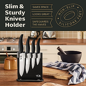 Vos Ceramic Knife Set, Ceramic Knives Set For Kitchen, Ceramic Kitchen Knives With Holder, Ceramic Paring Knife 3", 4", 5", 6" Inch Black