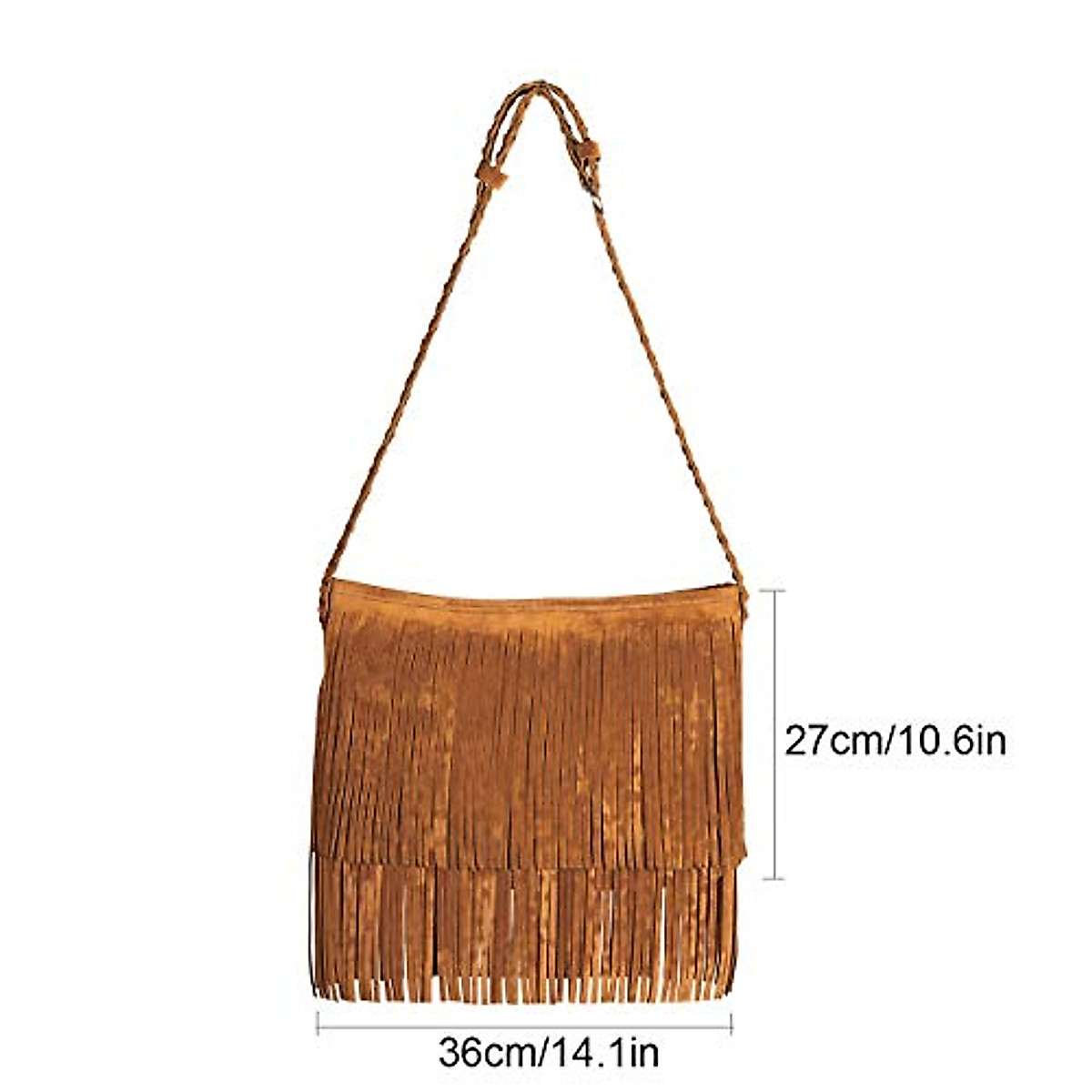 Ayliss® Hippie Suede Fringe Tassel Messenger Bag Women Hobo Shoulder Bags Crossbody Handbag,Brown