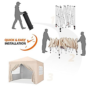 Yaheetech 10x10 Pop Up Canopy with 4 Removable Sidewalls, Portable Enclosed Instant Tent, Waterproof Outdoor Tent, Beach Sun Shelter with 4 Sandbags, 8 Stakes & 4 Ropes, Beige