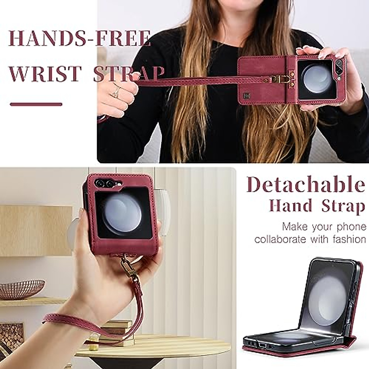 Phone Protective flip case Wallet Case Compatible with Samsung Galaxy Z Flip 5,Retro Real Cowhide Leather Folio Flip Wallet Magnetic Slim Phone Cover|Card Holder, Anti-Drop,Full Protection Protective