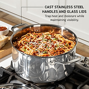 T-Fal Pro Tri-Ply Stainless Steel Dutch Oven with Lid 6 Quart, Induction Compatible, Oven Safe 500F, Lid 350F, Cookware, Fast & Even Heat, Professional Quality & Durability, Dishwasher Safe, Silver