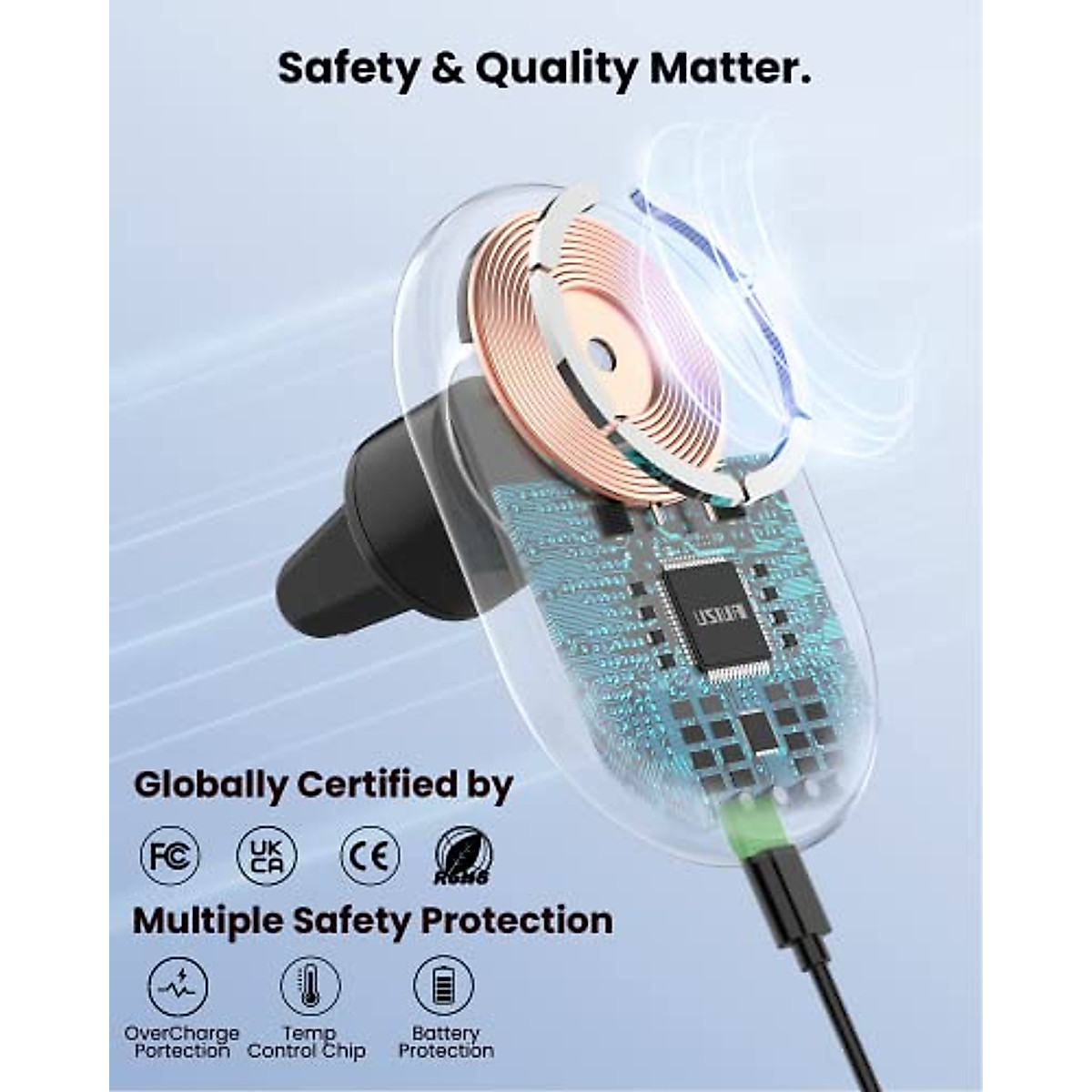 JoyGeek Magnetic Wireless Car Charger, Compatible with Mag-Safe Car Mount Charger for iPhone 14/13/12 Series, Car Air Vent Phone Holder Mount with 18W Car Charger, Black