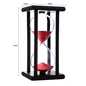 Hourglass Timer with Red Sand, 60 Minute Wooden Frame Sand Timer, Creative Handcraft Decoration