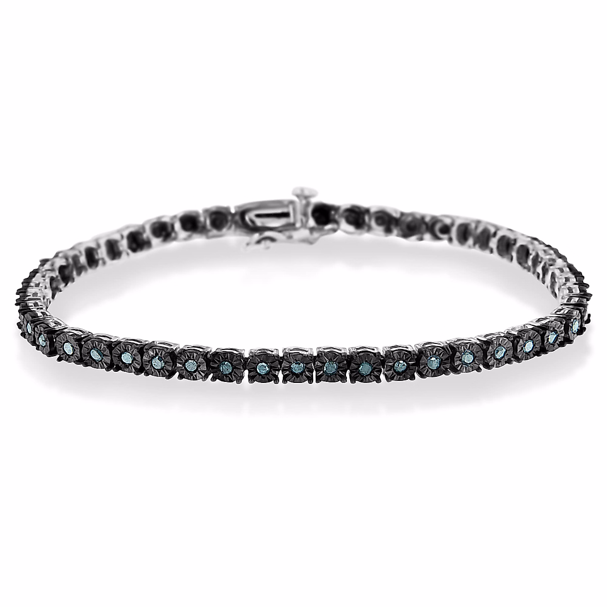 Original Classics Black Rhodium Plated .925 Sterling Silver 1.0 Cttw Diamond Miracle Tennis Bracelet (Enhanced Blue Color, I3 Clarity) - 7"