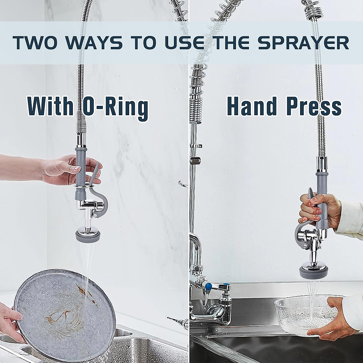 Spray Valve with 38” Commercial Sink Sprayer Hose and Pre Rinse Hose Spring, Pre Rinse Sprayer with Flexible Stainless Steel Hose & Spring Assembly for Commercial Kitchen Faucets (Grey)
