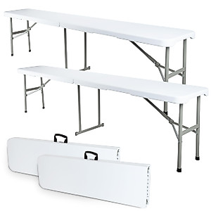 CARTMAN 6 feet Plastic Folding Bench,Portable in/Outdoor Picnic Party Camping Dining Seat, Smooth HDPE Tabletop, 2 Pack, White