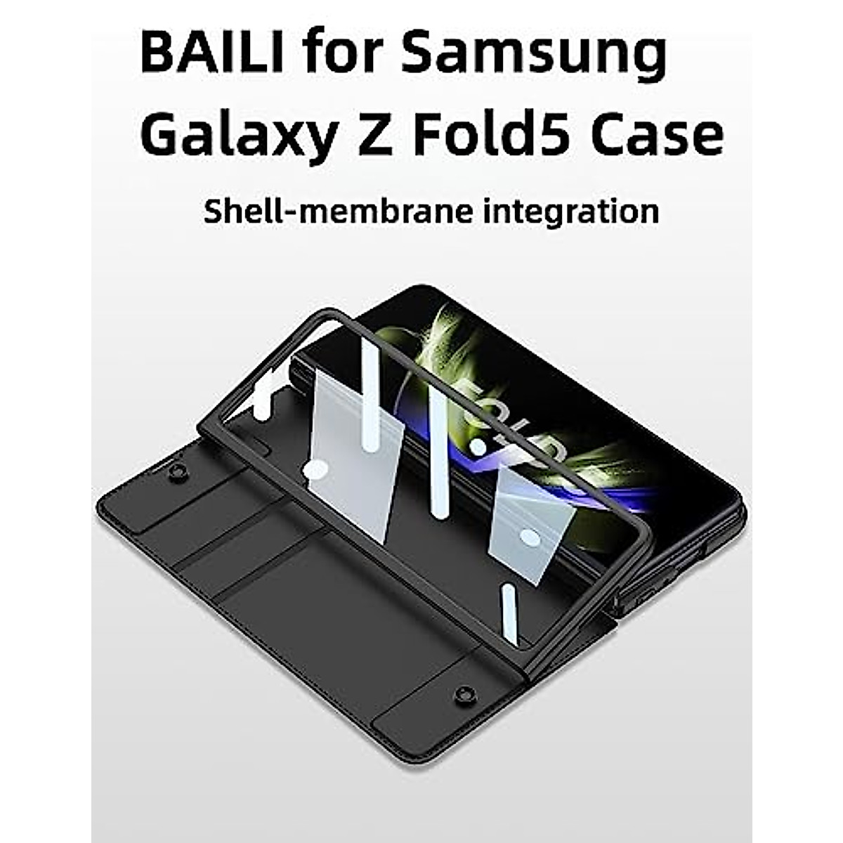 BAILI Galaxy Z Fold 5 Case with S Pen Slot,Galaxy Z Fold5 Flip Holster with HD Screen Film and Attached Card Slot,Instantly Converts Into Phone Bracket Cover for Samsung Z Fold 5-Carbon Fiber Black