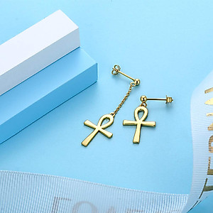 Egyptian Ankh Cross Earrings for Men Women 925 Sterling Silver Gothic Cross Dangle Earrings Ancient Symbol Key of Life Ankh Earrings Protection Jewelry Christmas Gifts for Women Mom Wife FE079Y