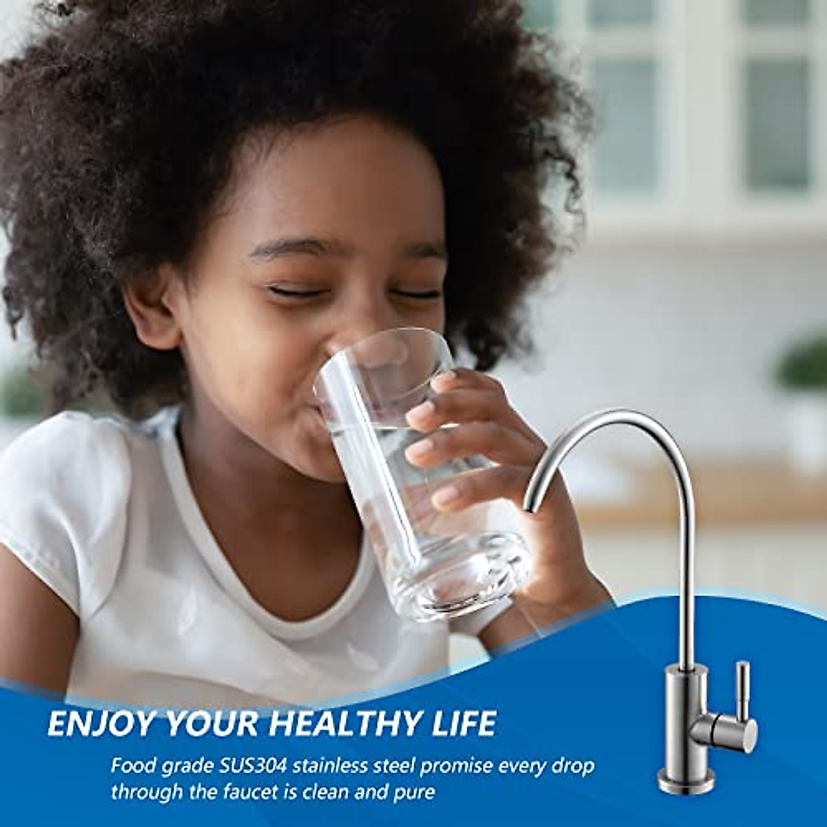 WEWE Drinking Water Faucet for Kitchen Sink, Kitchen Water Filter Faucet Stainless Steel for Reverse Osmosis or Water Filtration System Beverage Non-Air Gap RO Faucet Brushed Nickel Finish