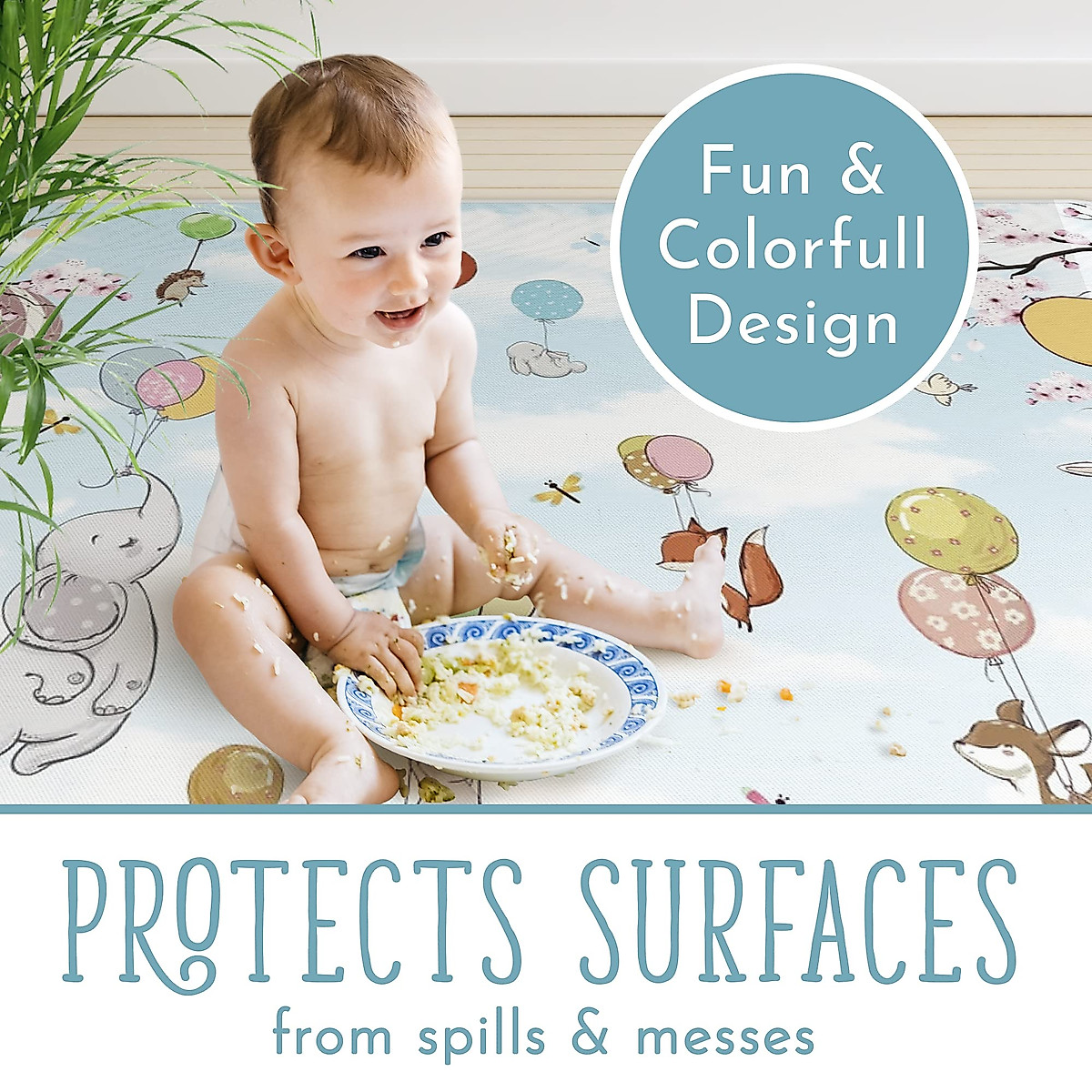 Splat Mat Under High Chair Splash Mat - 51" Floor Protection SI Anti-Slip Waterproof Washable High Chair Mat Multipurpose Table Cloth Portable Picnic Play Mat with Early Education Pattern Splash Mat