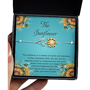 AMISK CREATIVES Sunflower Bracelet Sterling Silver Message Card Jewelry for Women Gift for Daughter Granddaughter Mother Friendship Graduation Birthday Spiritual