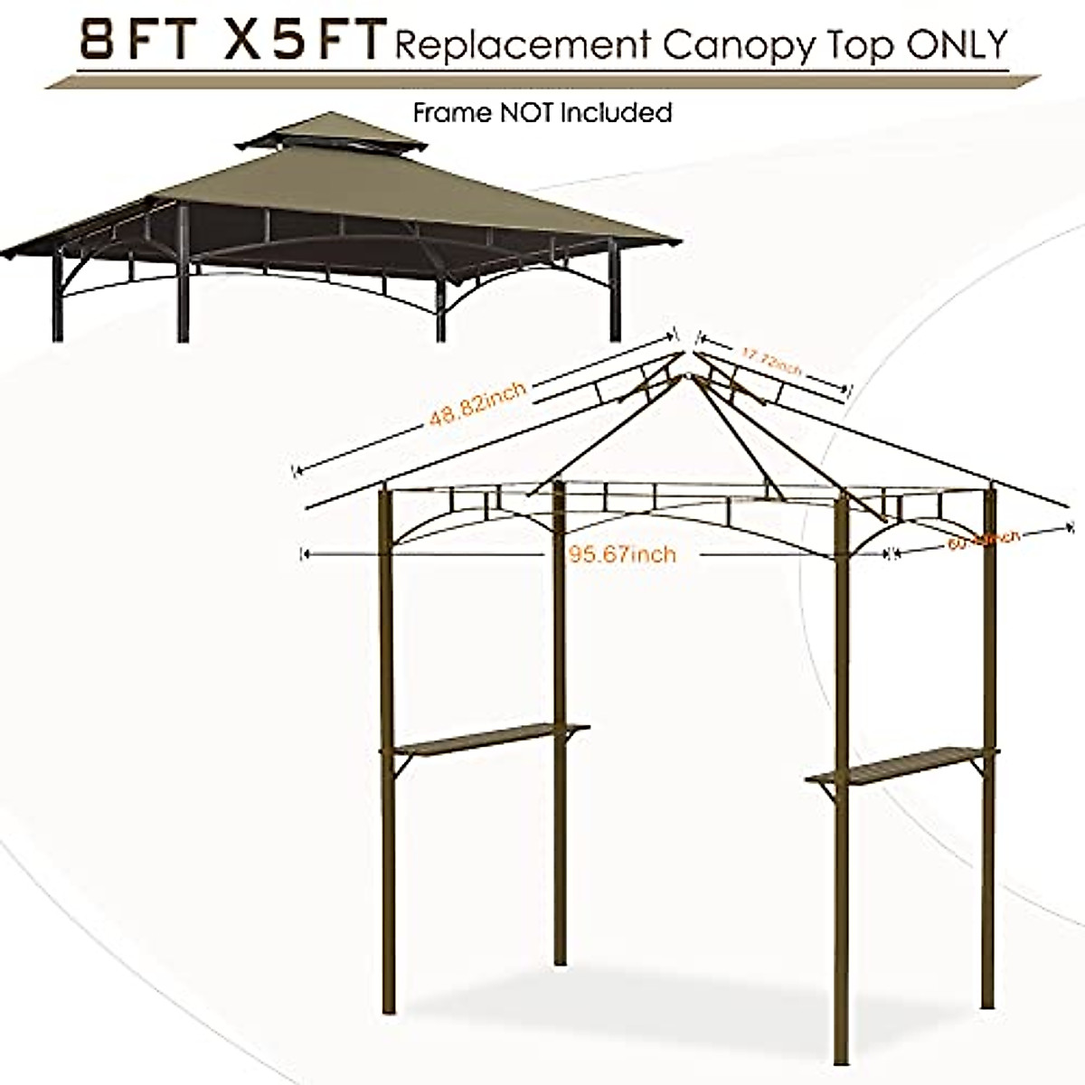 CoastShade 8 x 5 Grill BBQ Gazebo Double Tiered Replacement Canopy Roof Outdoor Barbecue Gazebo Tent Roof Top (Khaki)