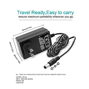 12V DC Adapter Charger Universal DC in 12 Volt 2 Amp Power Supply Cord Compatible for Beats by Dre Beats Pill XL, Streamlight Waypoint 300 44900 44902 44910 44905 44909 LED Flashlight Spotlight Cable