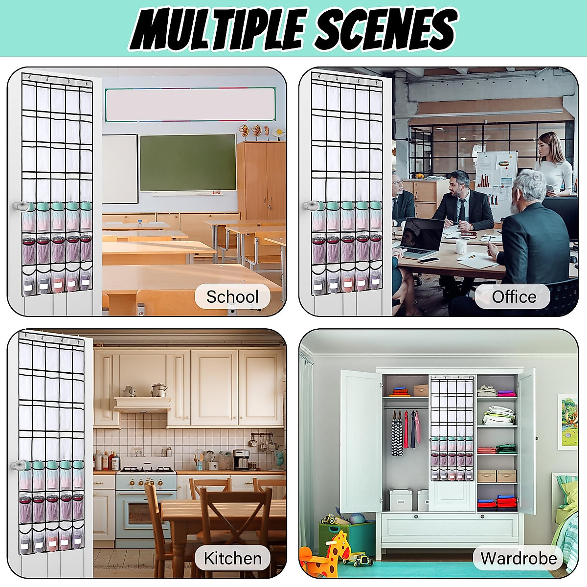 GliCraft 35 Pockets Over the Door Water Bottle Organizer Hanging Water Bottle Organizer with Elastic Strap Mesh Bag and Pen Water Bottle Holder for Door Closet Pantry Storage Rack(White)