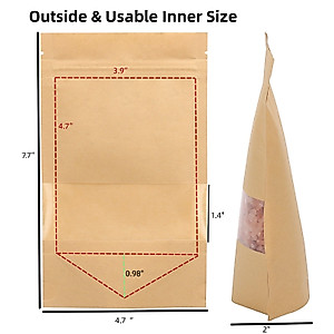 100pcs Kraft Paper Treat Bags with Window, Ziplock Stand Up Pouches for Packing Food Cookies Snacks