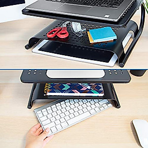 MOUNT-IT! 2 Tier Desk Organizer Riser | Computer Monitor Stand with Keyboard Storage Shelf for Desktops, Laptops, Printers, Home Office Space Saver (2 Shelves)