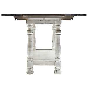 Signature Design by Ashley Havalance Farmhouse Sofa Table, Flip Top Design for Additional Dining Space and Fixed Lower Shelf, Gray & White with Weathered Finish