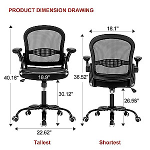 Office Chair,Ergonomic Home Desk Chairs,PU Leather Thick Cushion Mesh Office Chairs,Adjustable Executive Task Chair with Flip-up PU Armrests,360° Swivel Computer Chairs,Black