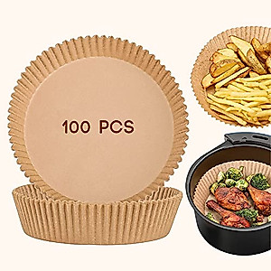 Air Fryer Disposable Paper Liner, 100PCS Non-stick Disposable Liners, Baking Paper for Air Fryer Oil-proof, Water-proof, Food Grade Parchment for Baking Roasting Microwave (100Pcs-6.3 inch)