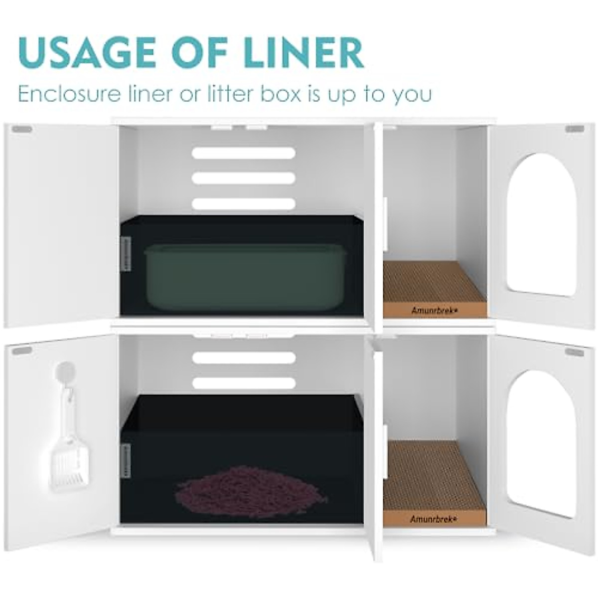 Amunrbrek Cat Litter Box Enclosure Furniture as End Side Table, Stackable Litter Box Furniture with Front-entry Cat Door (White)