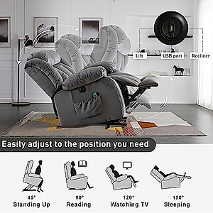 Phoenix Home Overstuffed Power Lift Recliner, Light Grey