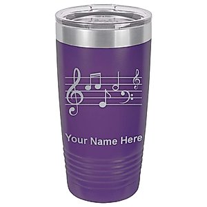 LaserGram 20oz Vacuum Insulated Tumbler Mug, Music Staff, Personalized Engraving Included (Dark Purple)