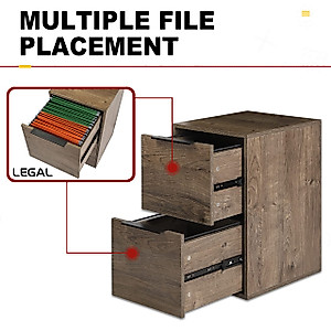 GREATMEET 2 Drawer Wooden File Cabinet with Hanging Bars for Letter Size, Vertical Filing Storage Cabinet Under Desk, 2 Dawer Wooden Filing Cabinet for Home Office, Grey