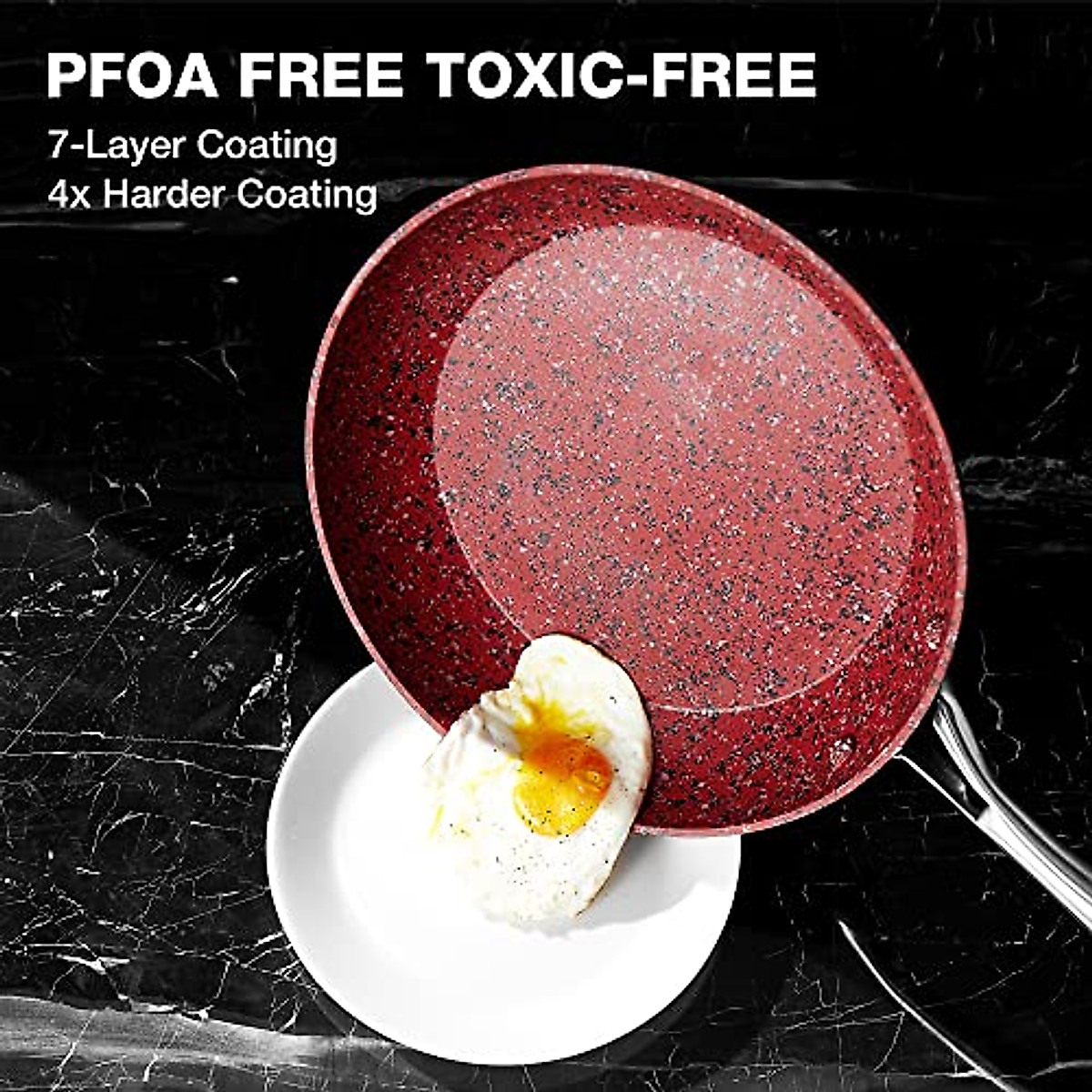 HLAFRG 8 Inch Nonstick Frying Pan with Lid, Red Granite Skillet with Non Toxic APEO & PFOA Free,Even Heating and Less Oil,Oven Pan with Heat-Resistant Handle,Omelet Pan with lid,Induction Compatible