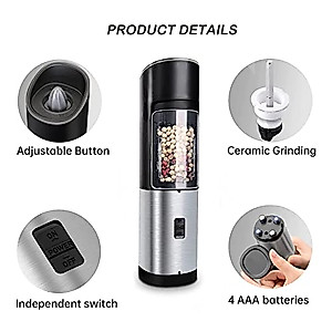 Z-oneMart Electric Salt and Pepper Grinder Set,Stainless Steel Mill with Adjustable Coarseness,LED Blue Light Spice Mill,Automatic One Handed Operation,Battery Operated,Ceramic Grinders