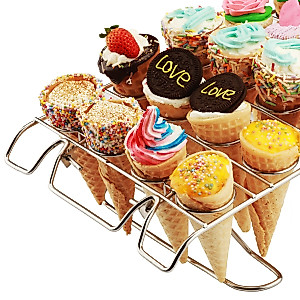 Cupcake Cone Baking Rack, Ice Cream Cone Stand Holder, Waffle Cone Holder,Stainless Steel,20 Capacity Foldable (1)