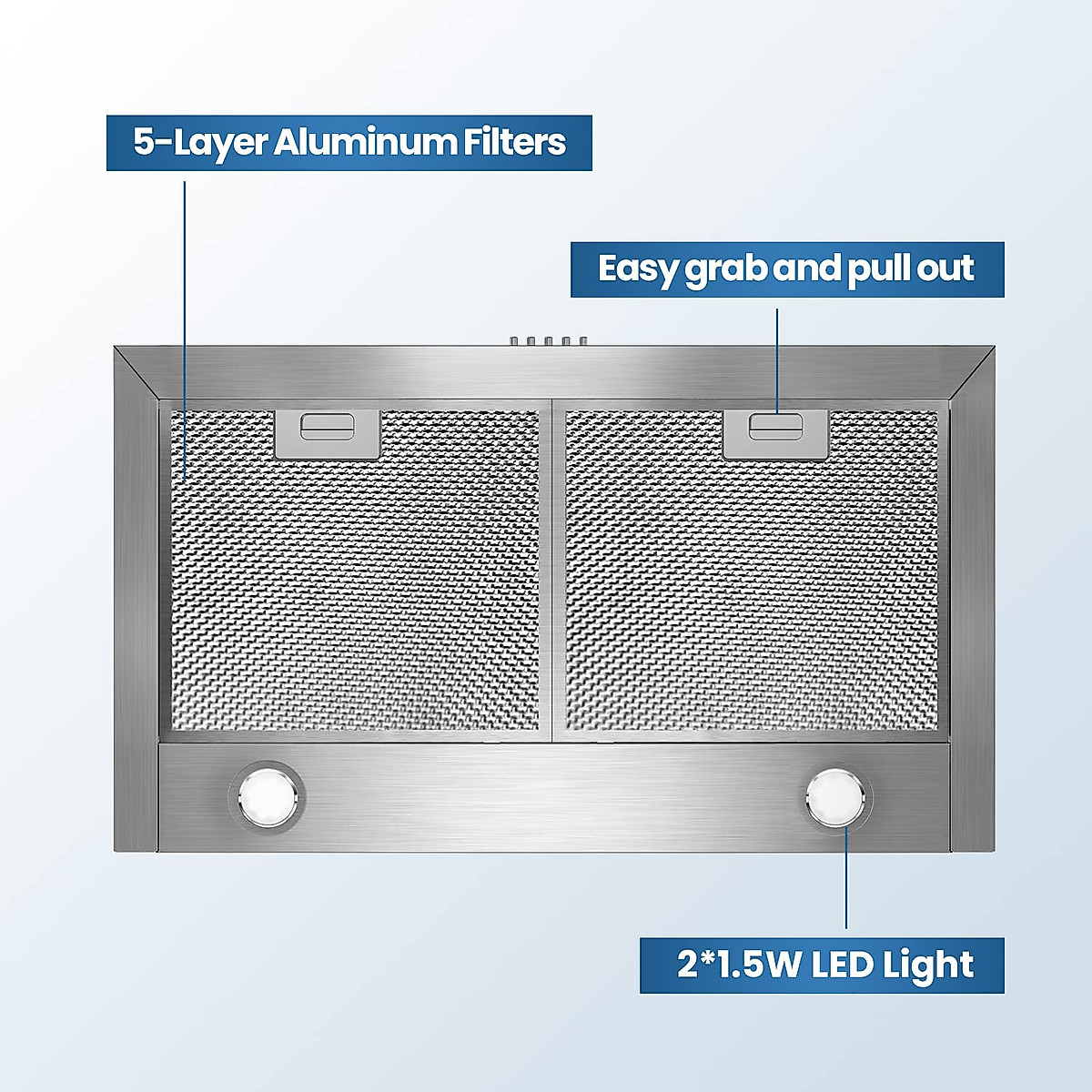 COMFEE' CVP30W6AST Ducted Pyramid Range 450 CFM Stainless Steel Wall Mount Vent Hood with 3 Speed Exhaust Fan, 5-Layer Aluminum Permanent Filters, Two LED Lights, Convertible to Ductless, 30 inches