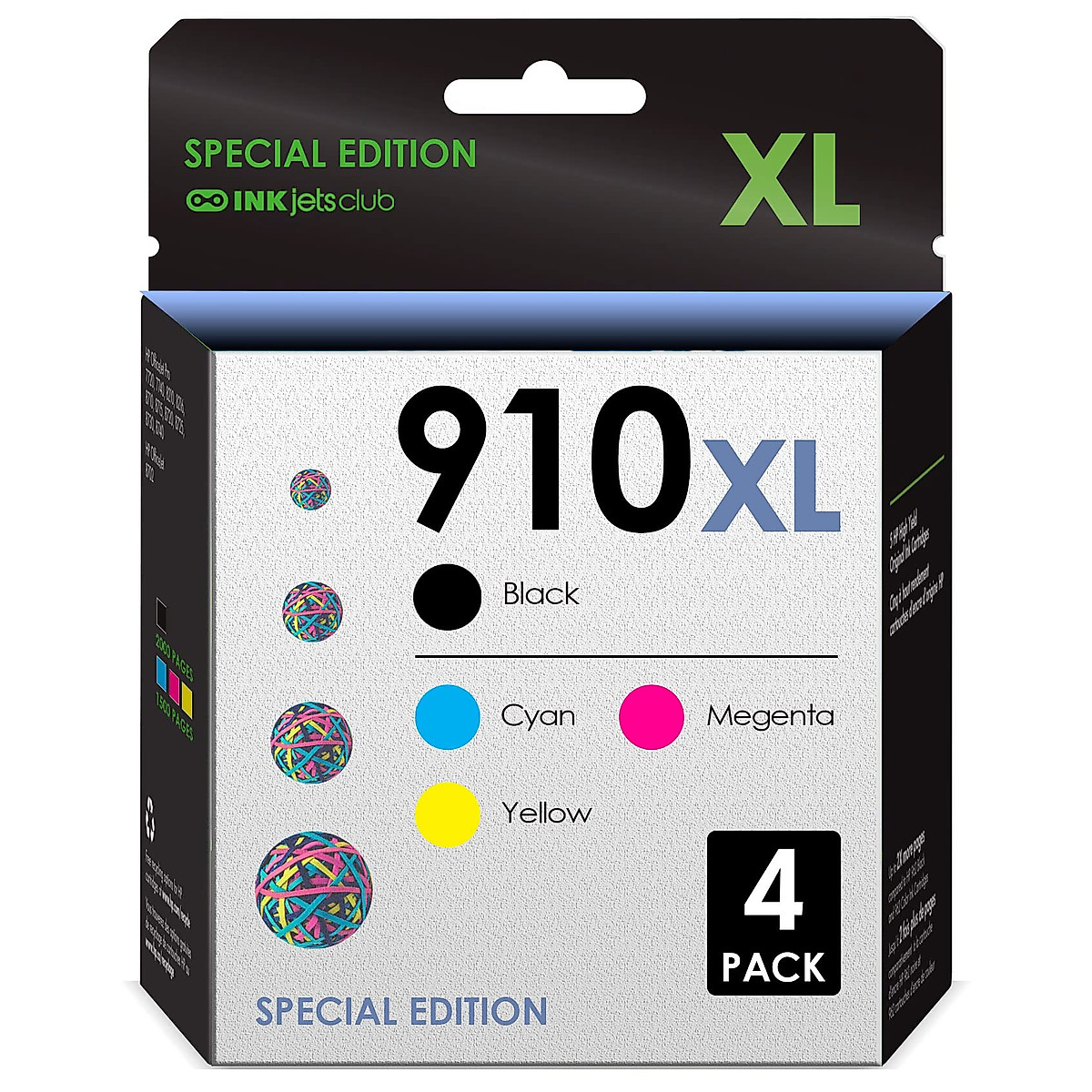 INKjetsclub Compatible Ink Cartridge Replacement for 910 Ink. Works with OfficeJet Pro 8035e 8025e 8025 8022 8028 8035 8020 8015 Printers. 4 Pack (Black, Cyan, Magenta, Yellow)