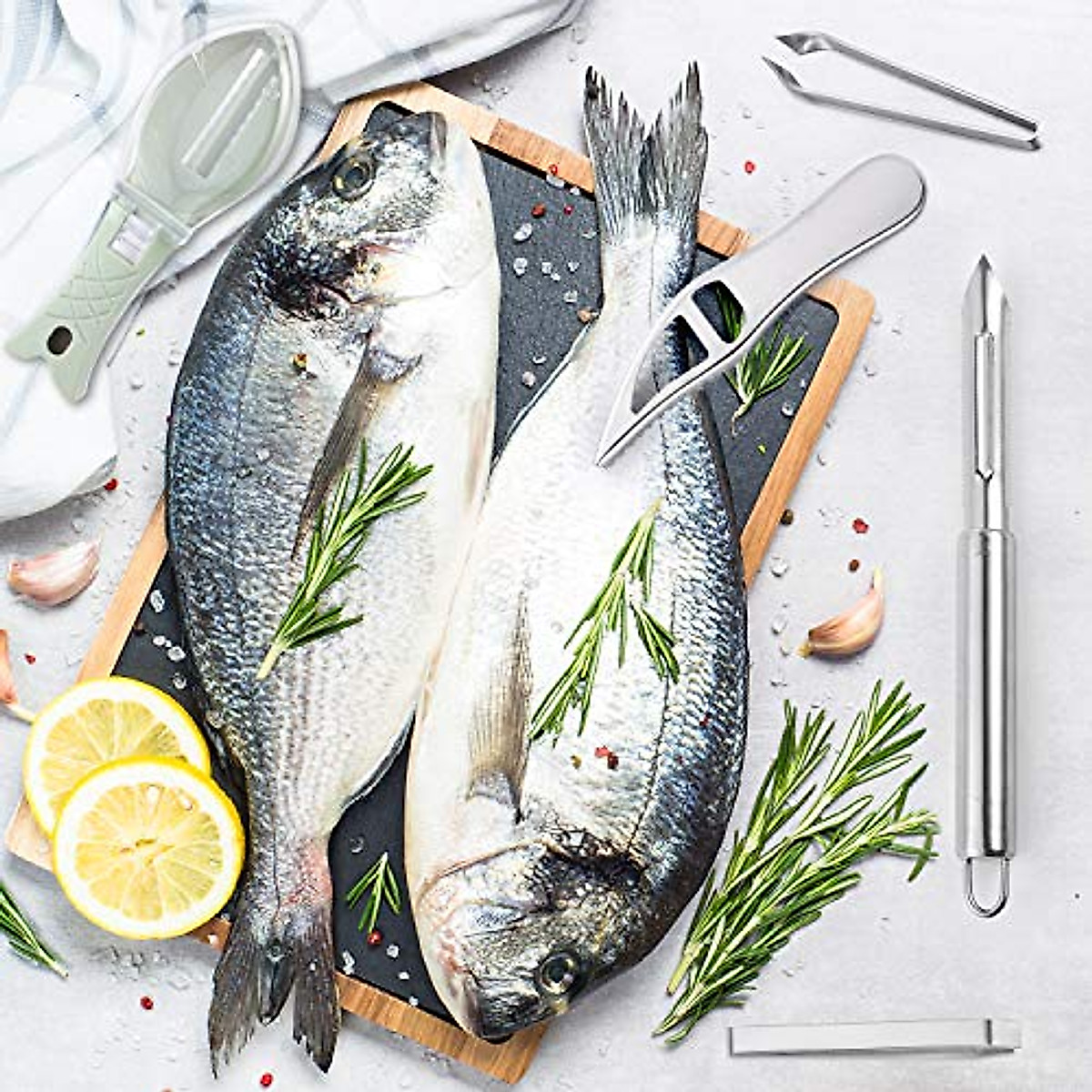 7 Pieces Fish Scaler Brush Remover with Stainless Steel Sawtooth Remover Removing Peeler Cleaning Tool Fish Shape Tweezers for Fish Scales Removing Peeling