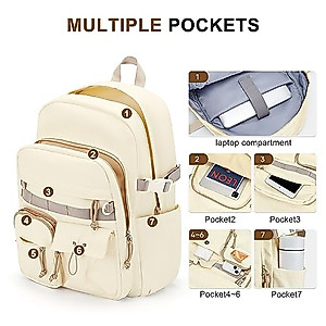 weradar Lightweight Backpack For School Teens Girls,Cute 15.6 Inch Laptop Bookbag,Water Resistant College Backpack For Women,Middle School Bag Casual Travel Daypacks(beige)