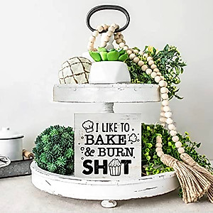 Rustic I Like to Bake & Burn Wood Box Sign Funny Kitchen Wooden Box Sign Farmhouse Home Kitchen Desk Shelf Decor (5 X 5 Inch)