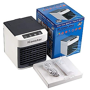 iCoostor Personal Space Air Cooler | Portable Evaporative Air Cooler | Humidifier with Touch Button & Remote Control & 3 Speed Levels &7 LED Light & Waterless Protect & Timer for Every Situation