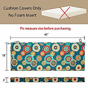 Magpie Fabrics Patio Bench Cushion Cover 45x18x3 Inch, NO Insert! Water Resistant UV Protection Outdoor Swing Loveseat Replacement Cover with Zipper, (Heronsbill Turquoise Green)