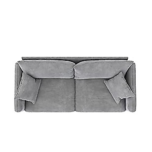 Novogratz Magnolia 3 Seater Sofa with Pillows, Pocket Coil Seating, Light Gray Velvet