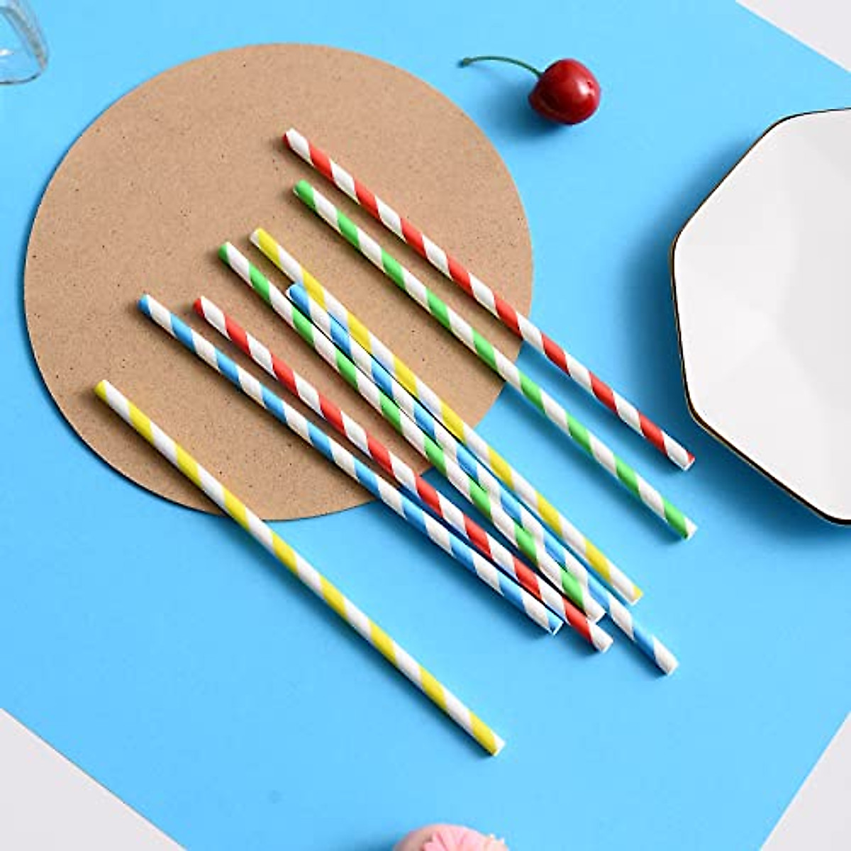 Pajitas de papel desechables, 200 unidades, colores surtidos, 100% biodegradables