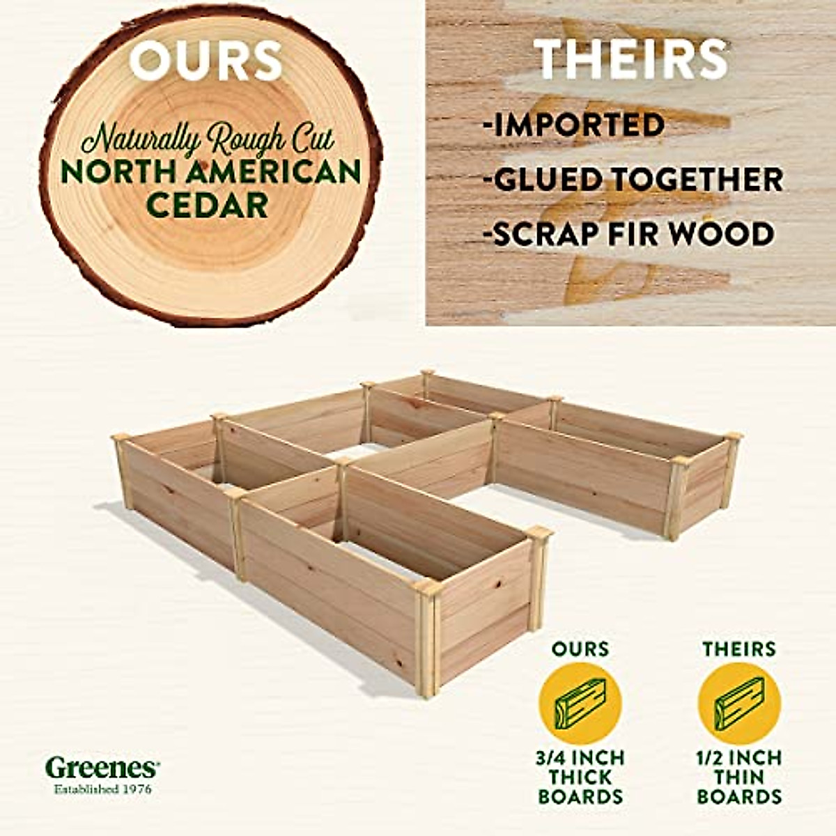 Greenes Fence Premium Cedar Raised Garden Bed, 8' x 8' x 16.5" U-Shaped Bed - Made in USA with North American Cedar