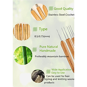 LDCREEE 3 Pieces Dreadlock Hook Tool, 3 Dreadlocks Crochet Hooks, Crochet Hook Needle for Hair Dreadlock Braid Craft 0.75mm 1 Hook, 2 Hooks, 3 Hooks (Wood color-3pcs)