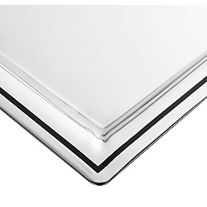 Royalty Art Fancy Serving Tray, 16” x 9.5”, Polished Silver Stainless Steel, Elegant Home Decor for Appetizers, Hor Dourves, Wine, and Event Hosting, Engraved Black Line