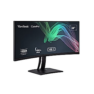 ViewSonic VP3481a 34-Inch WQHD+ Curved Ultrawide USB C Monitor with FreeSync, 100Hz, ColorPro 100% sRGB Rec 709, 14-bit 3D LUT, Eye Care, 90W USB C, HDMI, DisplayPort for Home and Office,Black