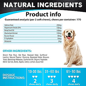 Hemp Calming Chews for Dogs Anxiety - 170 Dog Calming Chews - Anxiety Relief Treats - Dog Calming Treats - Hemp Oil - Sleep Calming Aid - Advanced Calming Health Joint Support Supplement - Made in USA
