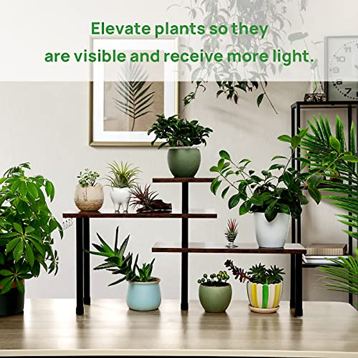 Ollieroo Kitchen Counter Shelf Organizer, 3 Tier Corner Shelf Bathroom Countertop Organizer with Hooks, Space Saving Makeup Organizer Spice Rack Corner Plant Shelf