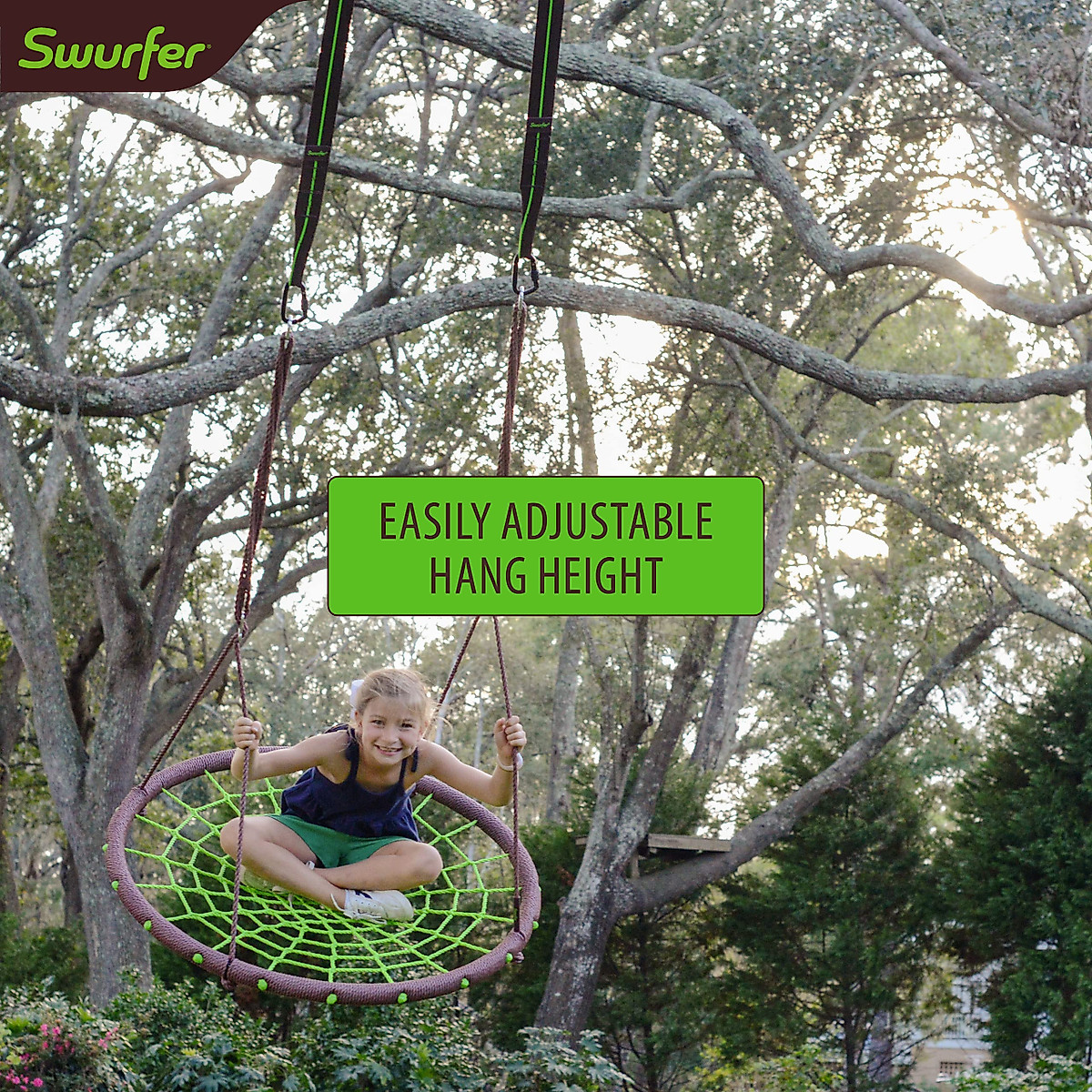 Swurfer Web Tree Swing, Saucer Swing – Tree Swings for Kids Outdoor, Outdoor Swing for Kids, Weather Resistant, Durable Aluminium Frame, Adjustable Rope, Easy Tool Free Assembly, Holds up to 500 lbs