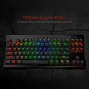 Redragon K561 VISNU Mechanical Gaming Keyboard, Anti-ghosting 87 Keys, RGB Backlit, Wired Compact Keyboard with Clicky Blue Switches for Laptop, Windows, PC Games