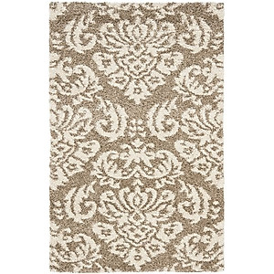 SAFAVIEH Florida Shag Collection 5'3" x 7'6" Beige/Cream SG460 Damask Non-Shedding Living Room Bedroom Dining Room Entryway Plush 1.2-inch Thick Area Rug