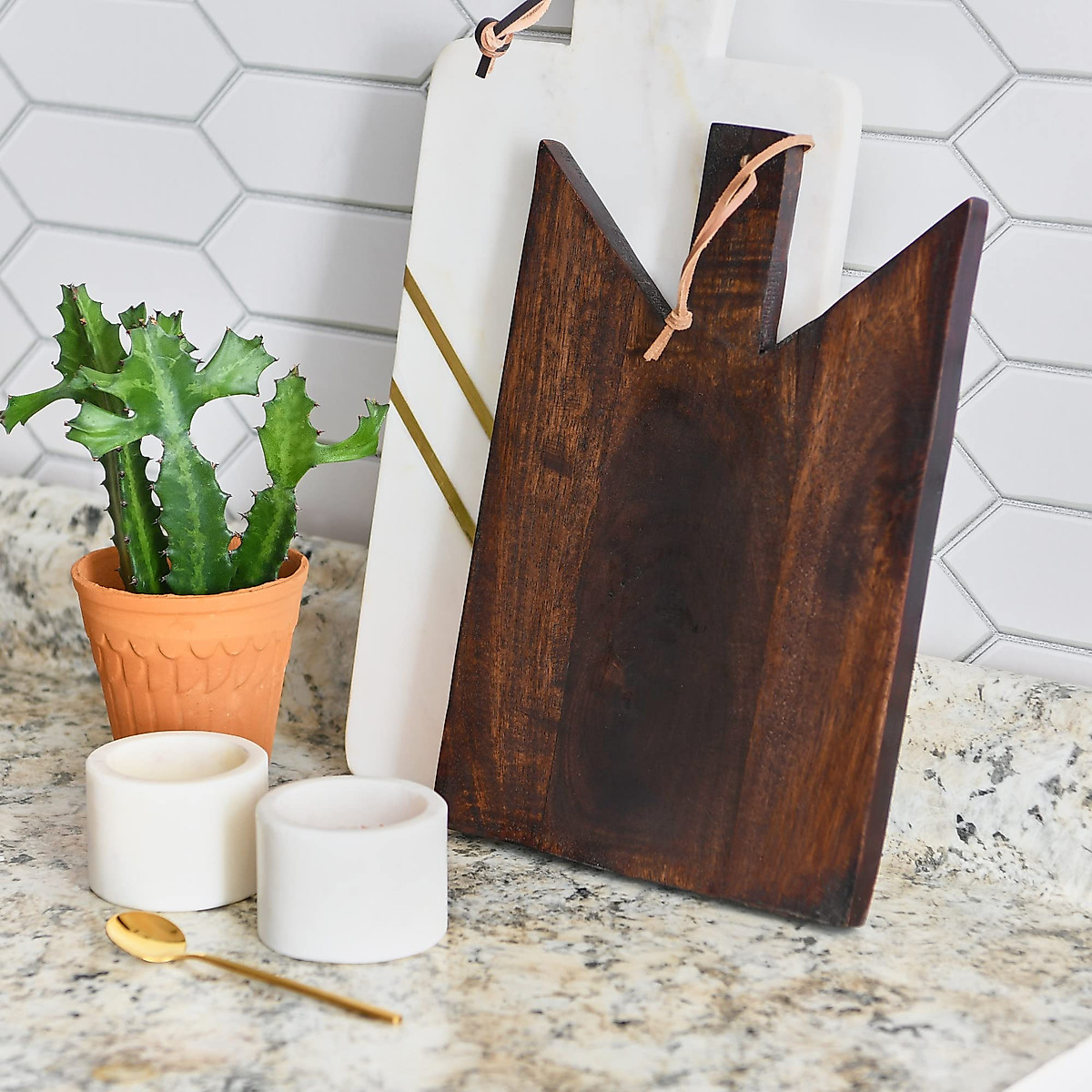 Main + Mesa Geometric Wood Cutting Board with Leather Tie